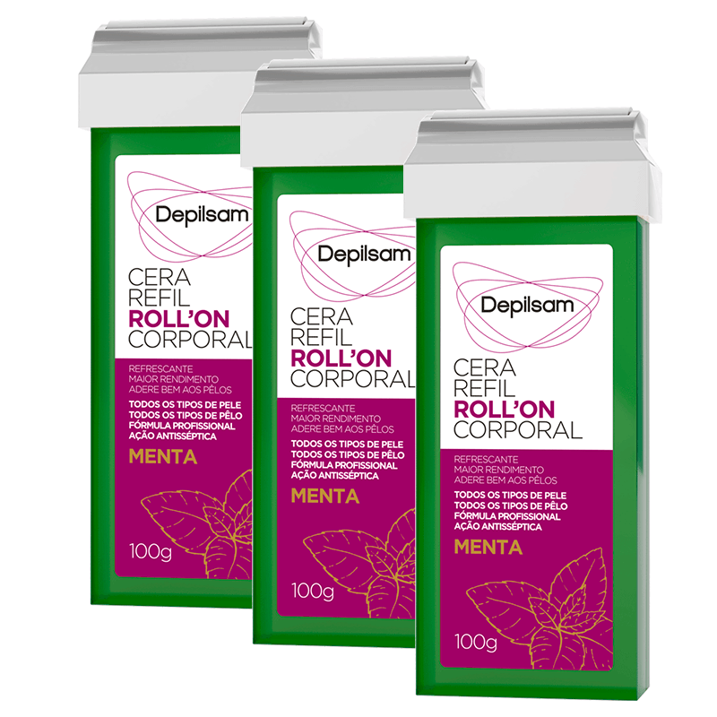 Kit Cera Refil Roll-On Corporal Depilsam Menta | Dana Cosméticos