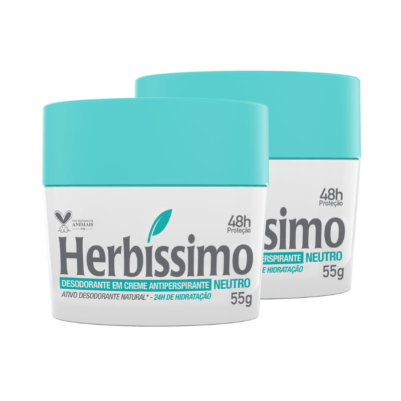 Kit Desodorante Creme Antitranspirante Neutro Herbíssimo 55G - 2 unidades